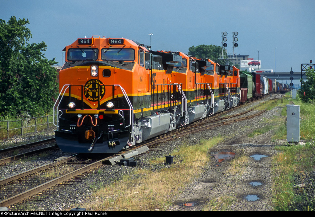 BNSF 964, GE C44-9W, First group of New GE's, and a new paint scheme for the BNSF on Conrail ELBNA